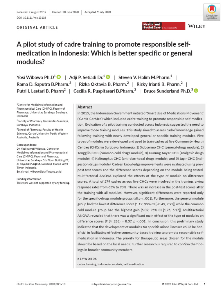 A Pilot Study of Cadre Training To Promote Responsible Selfmedication ...