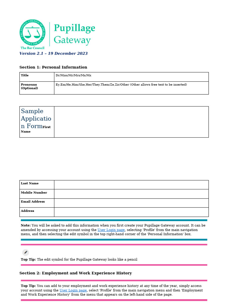 Pupillage Gateway Sample Application Form November 2023 | PDF | Gce ...