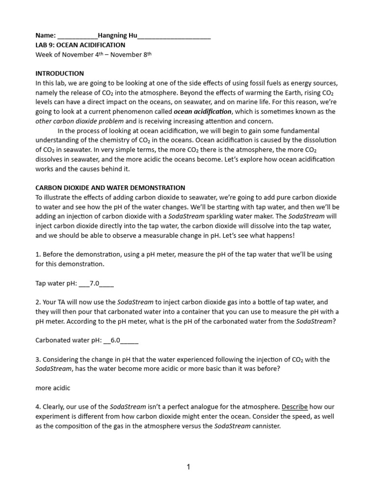 Ocean Acidification Lab Overview | PDF | Carbon Dioxide | Ph