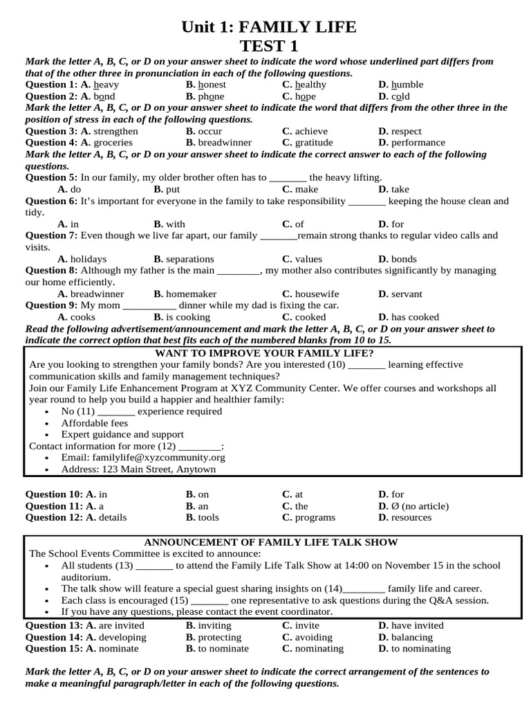 Ôn tập tiếng anh 10 | PDF | Family | Parenting