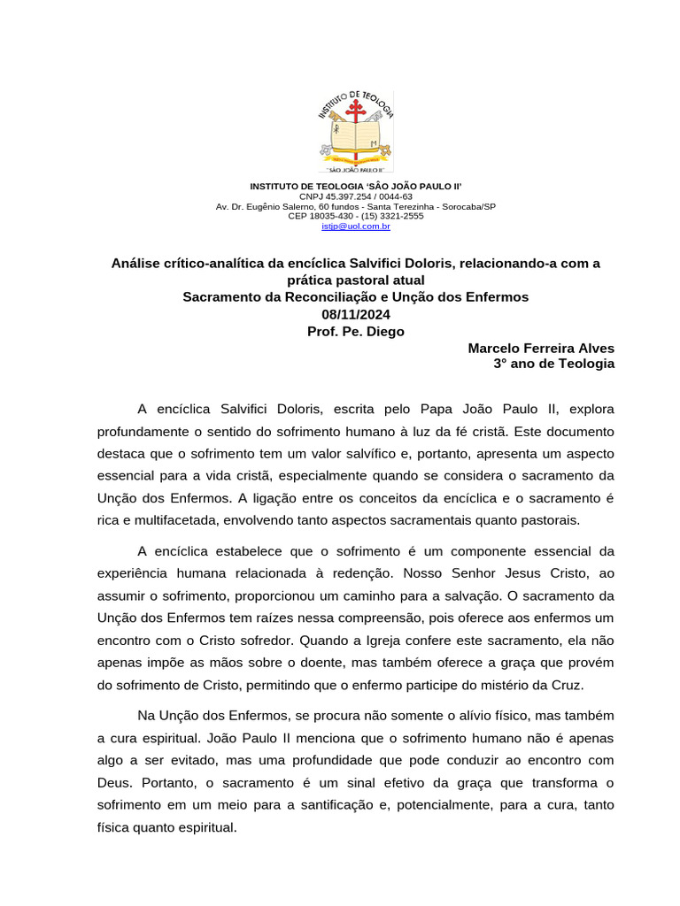 Análise da Encíclica Salvifici Doloris | PDF | Sacramentos | Salvação