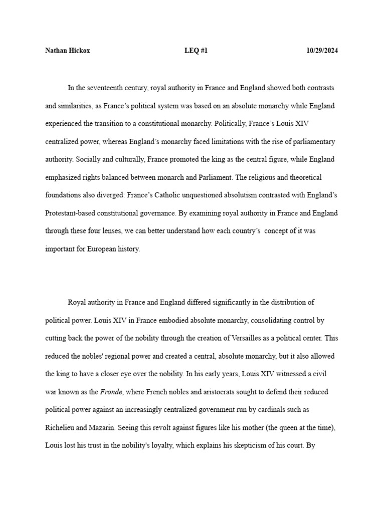 AP Euro - LEQ #1 | PDF | Political Science