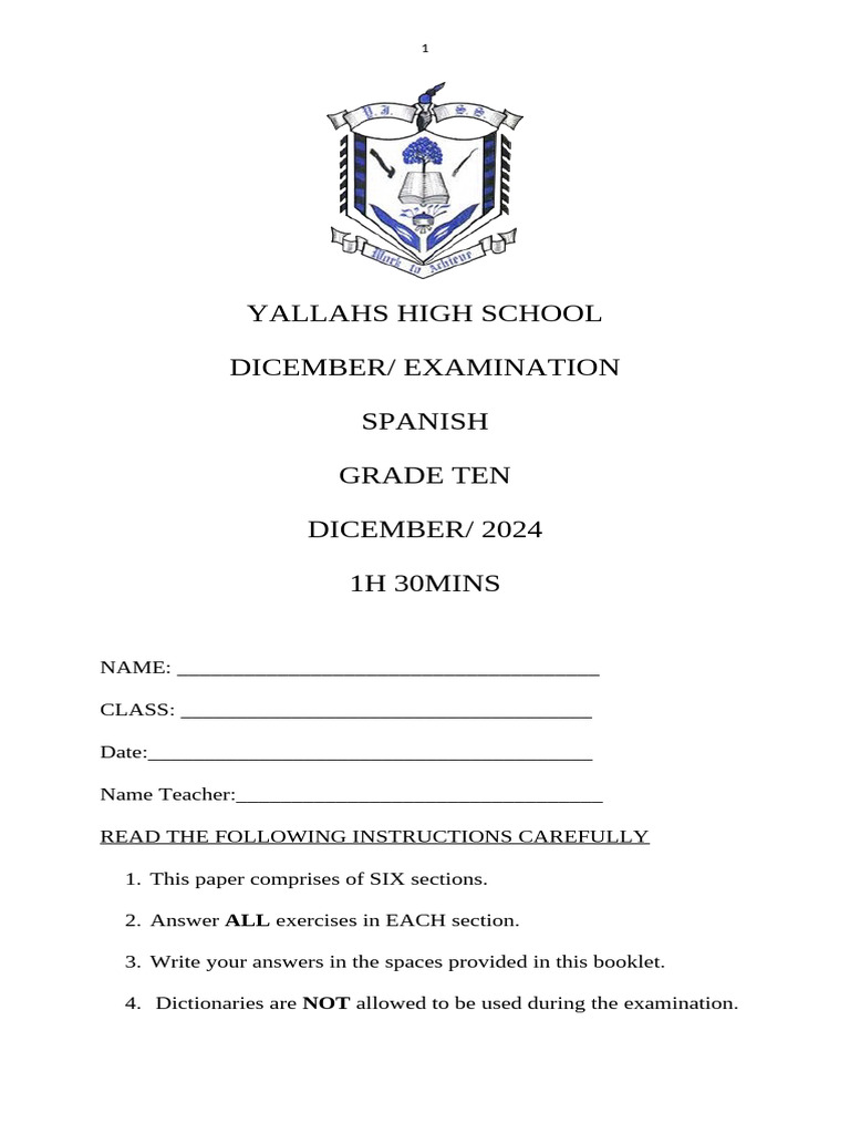 Prueba 10mo Grado 2024 | PDF