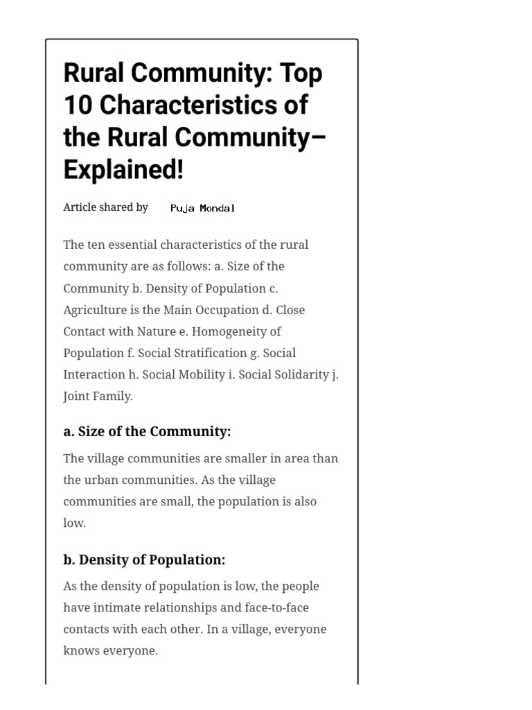 Rural Community - Top 10 Characteristics of The Rural Community ...
