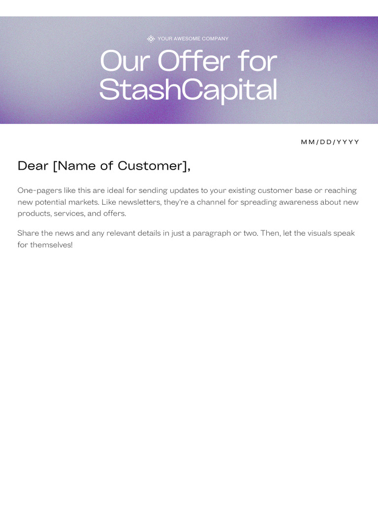 Customer Update One-Pager Template | PDF
