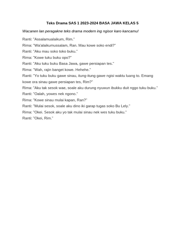 Teks Drama SAS 1 2023-2024 Basa Jawa | PDF