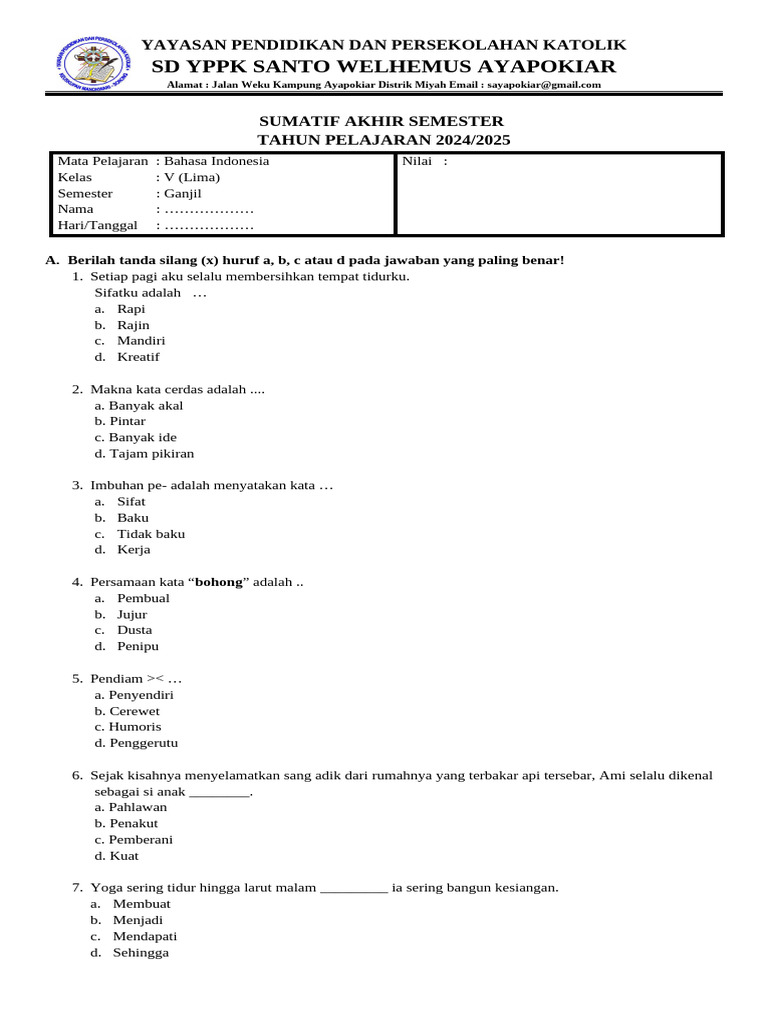 Soal Sas Ganjil Matematika Kelas 5 2024-2025 | PDF