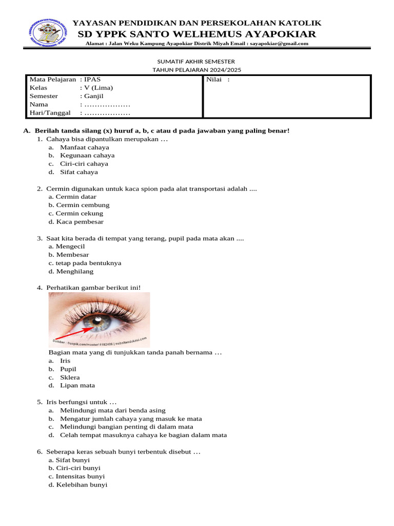 Soal Sas Ganjil Ipas Kelas 5 2024-2025 | PDF
