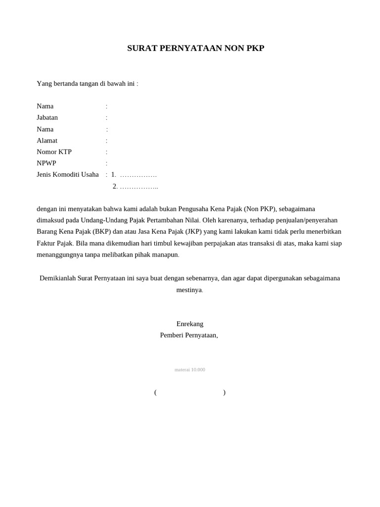 Surat Pernyataan Non PKP | PDF
