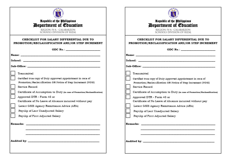 Checklist - Salary Differential Due To Promotion, Reclassfication, Step ...