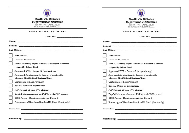 Checklist Last Salary Rizal | PDF | Philippines | Banking