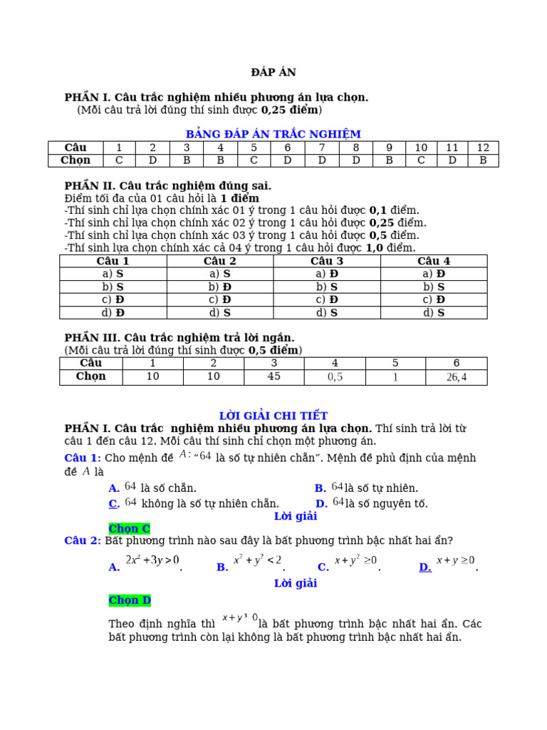 Đáp Án Toán GK1 10 | PDF