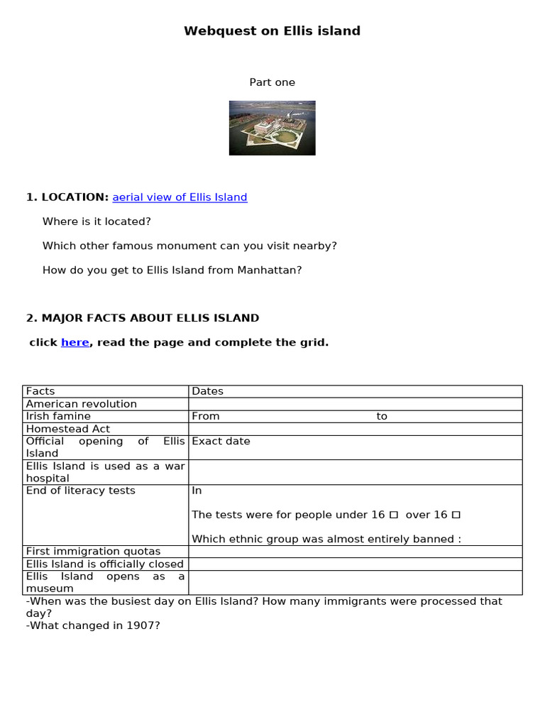 Webquest Ellis Island 2 | PDF