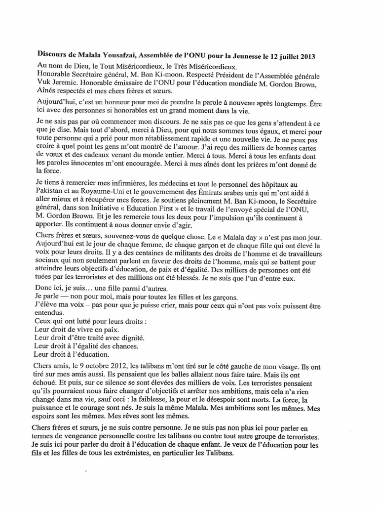 Discours Malala Yousafzai | PDF