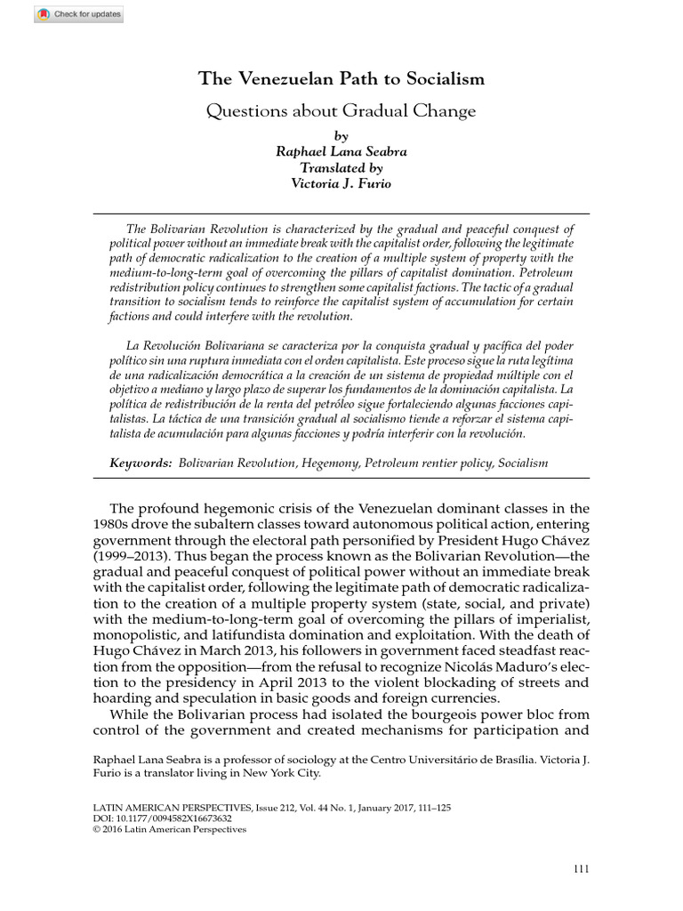 Seabra 2016 The Venezuelan Path To Socialism Questions About Gradual ...