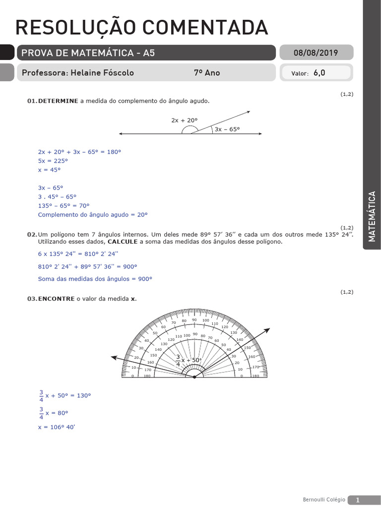 A5 7o ano Matematica angulos 2019 | PDF | Geometria Elementar ...