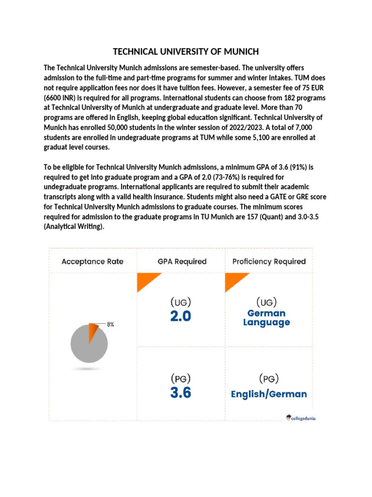 TUM Admission Requirements & Deadlines | PDF | University And College ...