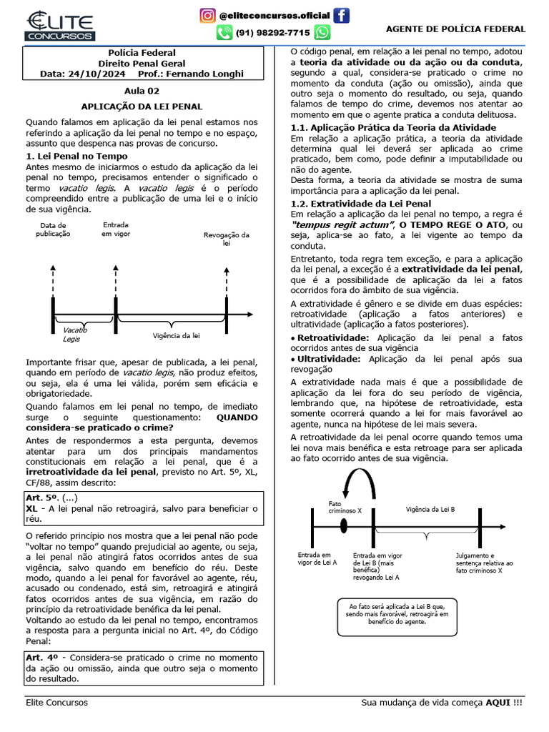 Aula02 Penal Geral Aplicacao Da Lei Penal PF Noite T01!24!10 2024 | PDF | Crimes | Crime e Violência
