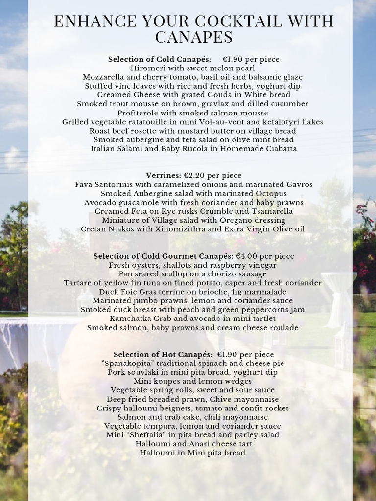 Liopetro Canape Menu | PDF | Salad | Sauce