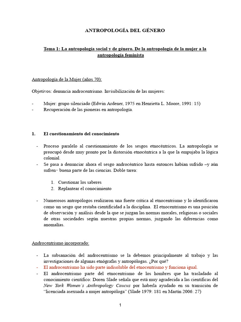 Antropología Del Género | PDF | Feminismo | Estudios de género
