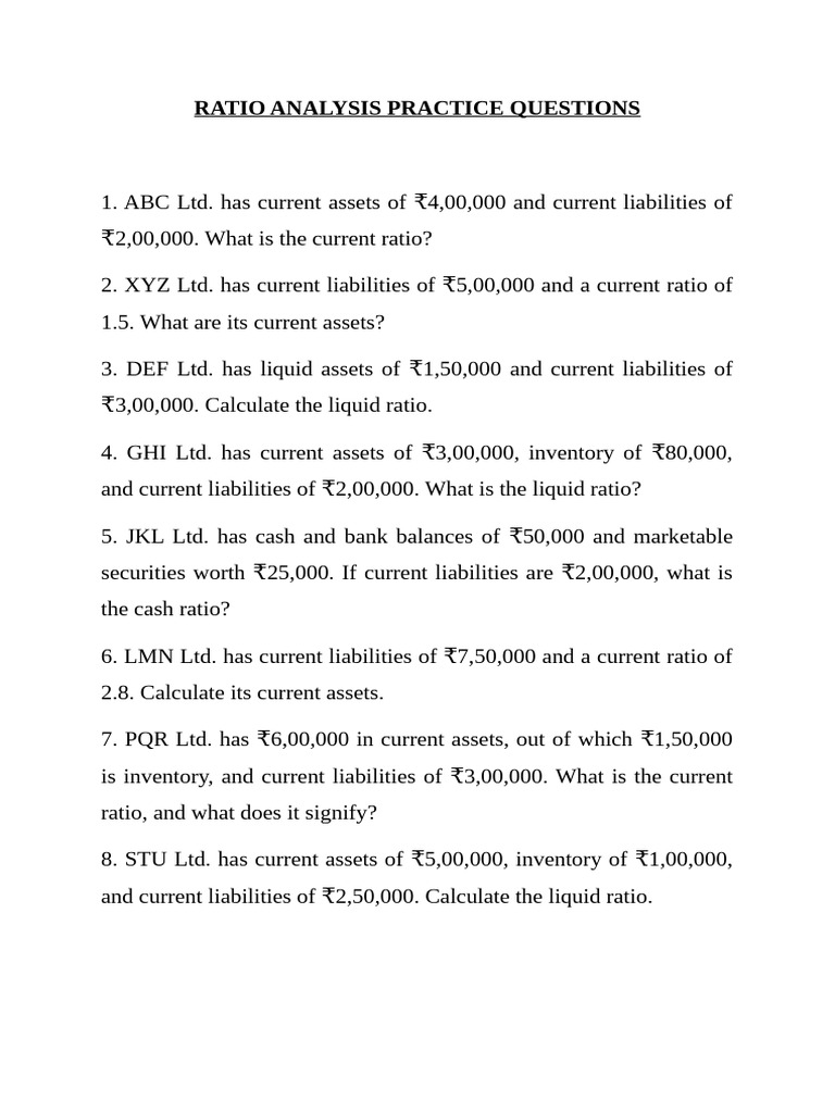 Ratio Analysis Practice Questions | PDF | Securities (Finance ...