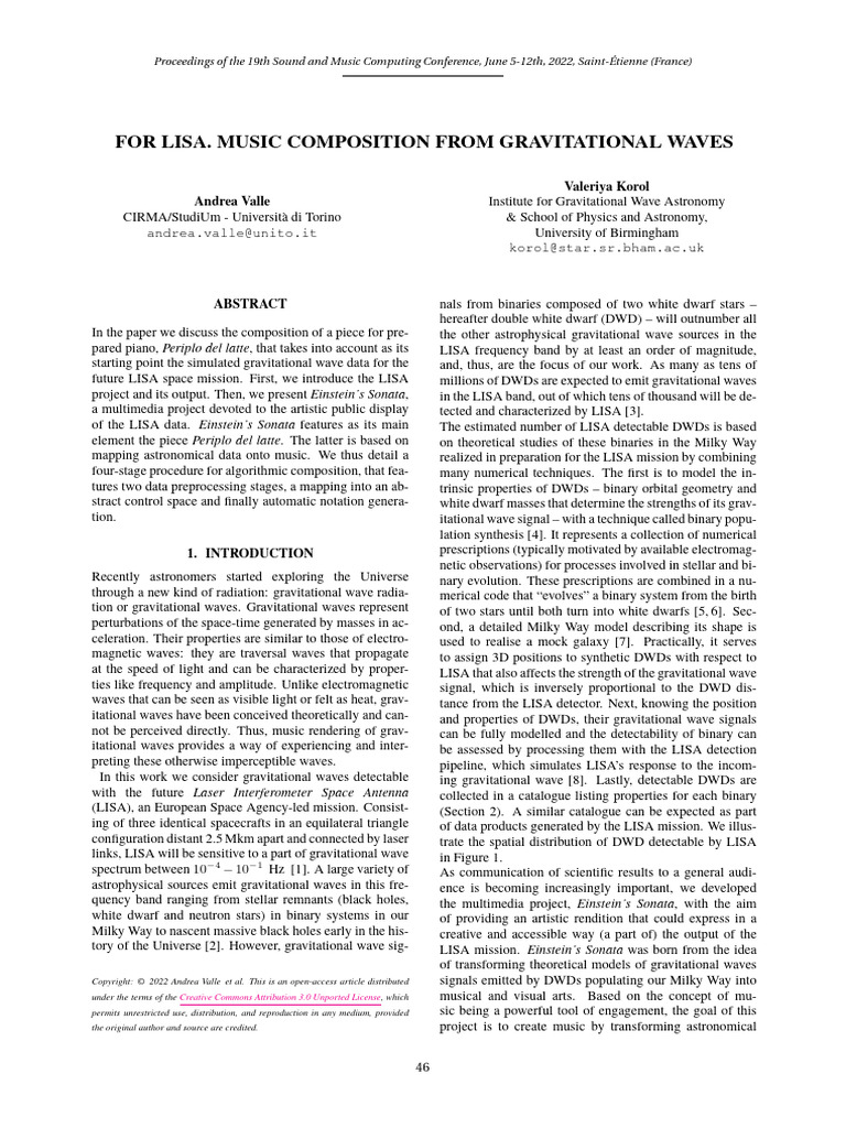 Andrea Valle, For LISA - Music Composition From Gravitatational Waves | PDF | Gravitational Wave ...