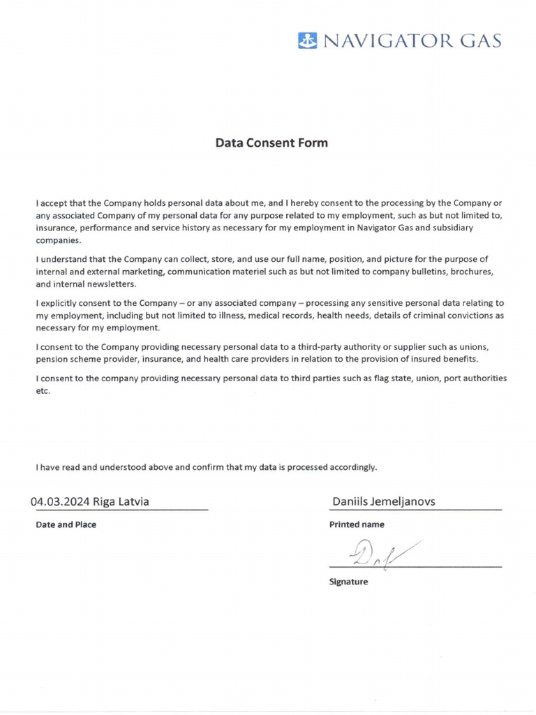 Data Consent Form D.J | PDF