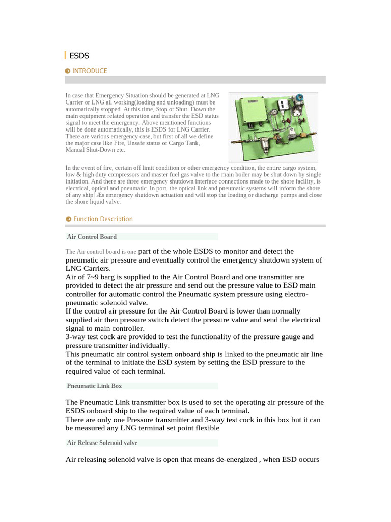 LNG Carrier Emergency Shutdown System | PDF | Pressure | Valve