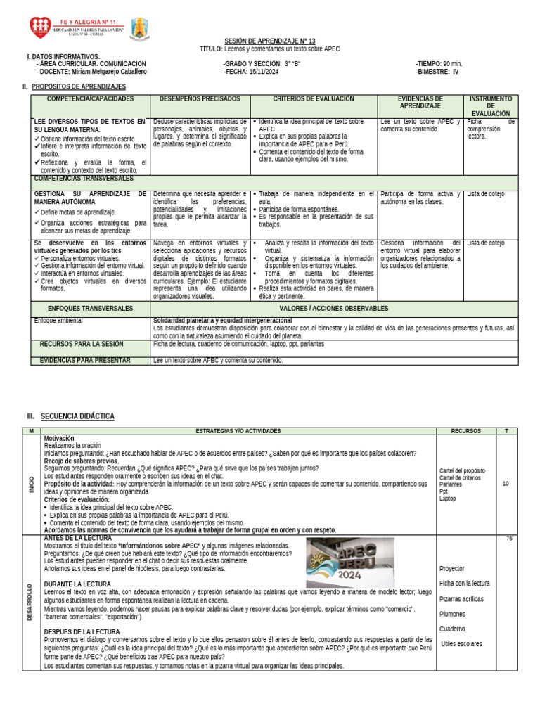 Sesion 13 Informándonos Sobre La Apec | PDF | Aprendizaje | Evaluación
