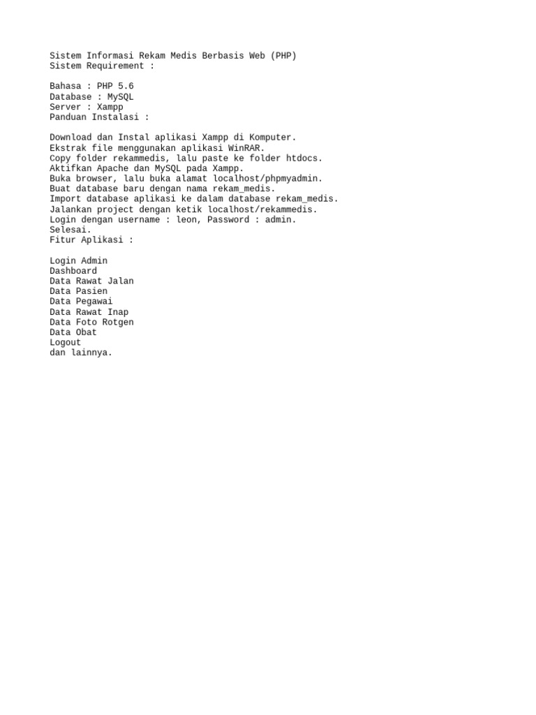 Sistem Informasi Rekam Medis Berbasis Web (PHP) | PDF