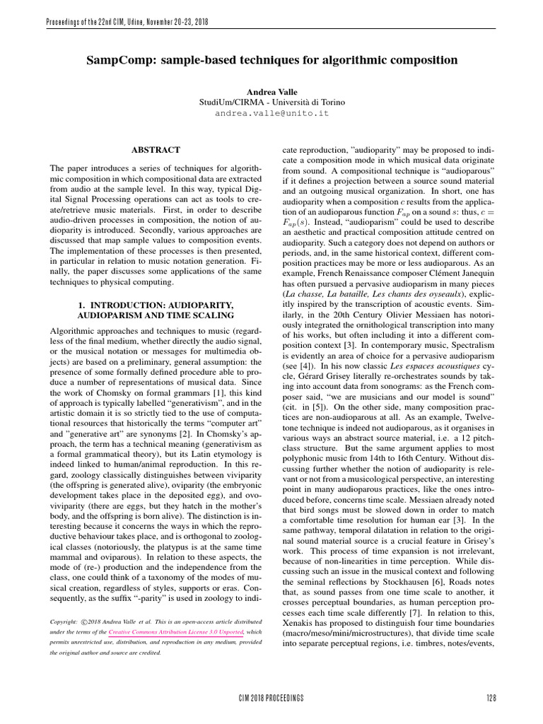 Andrea Valle, SampComp - Sample Based Techniques For Algorithmic Composition | PDF | Sampling ...