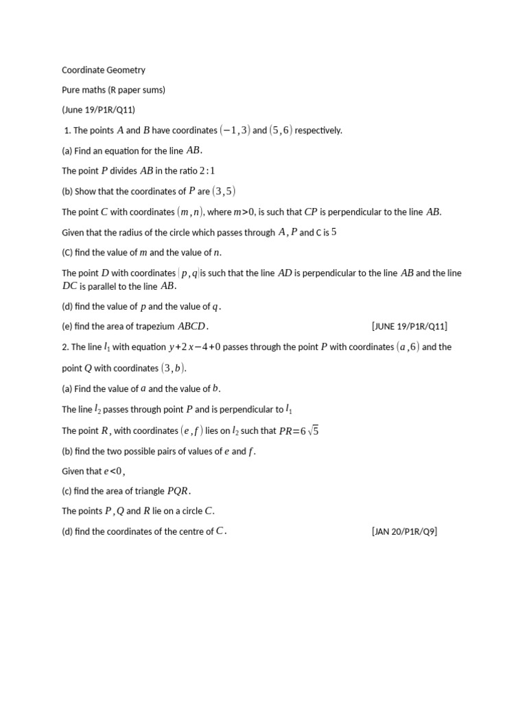 Coordinate Geometry Problem Solutions | PDF | Circle | Perpendicular