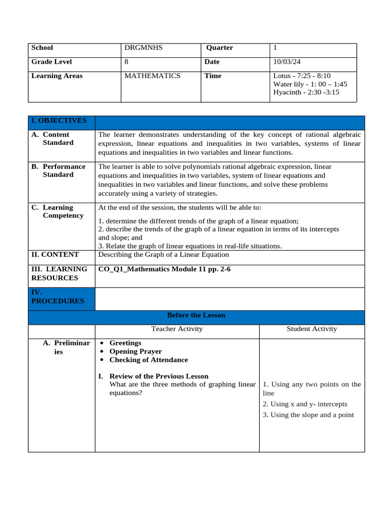 DLP - Math 8 - Q1 - Describing The Graph of A Linear Equations - Edit ...