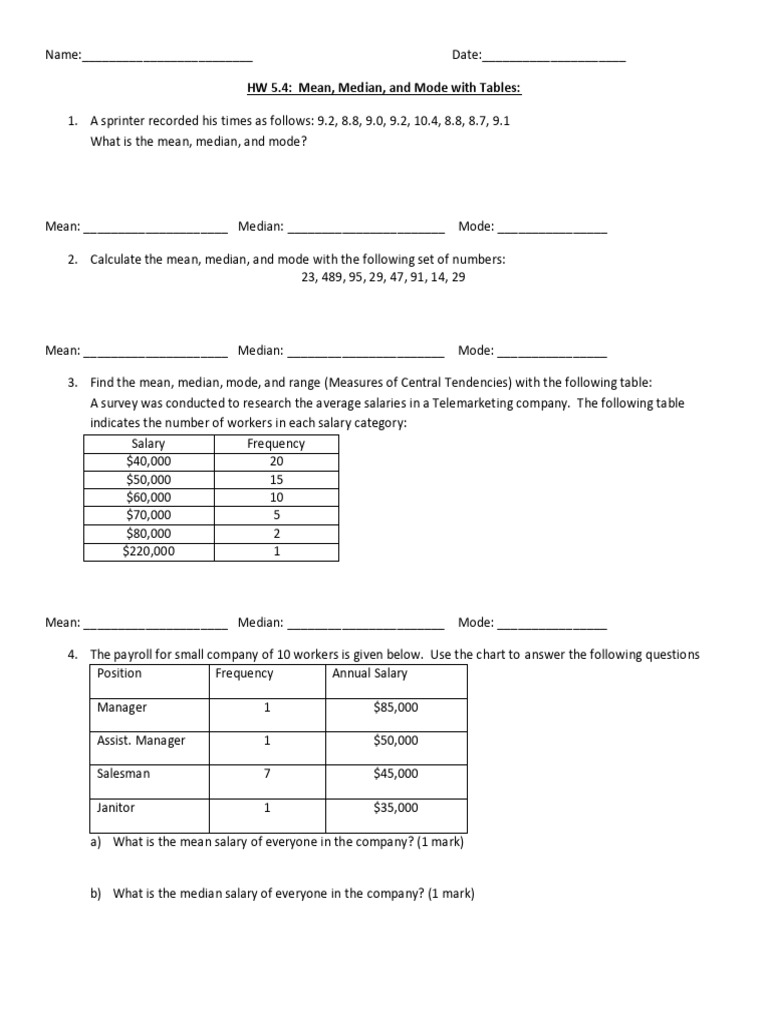 Chapter 6 - Mean, Median Mode With Tables | PDF | Mean | Mathematical ...
