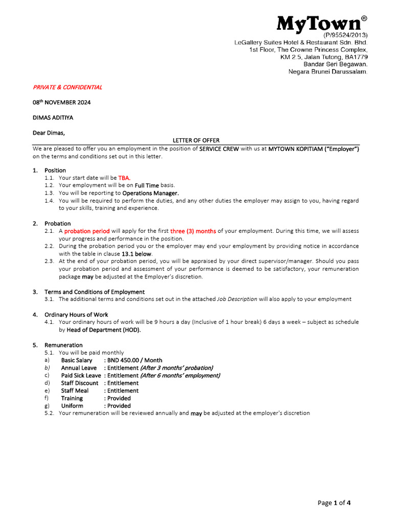 Dimas Aditiya - Offer Letter - New | PDF | Non Disclosure Agreement ...