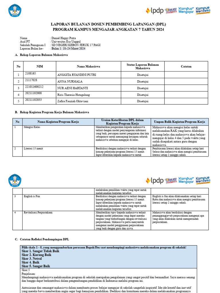 Laporan Bulanan DPL | PDF
