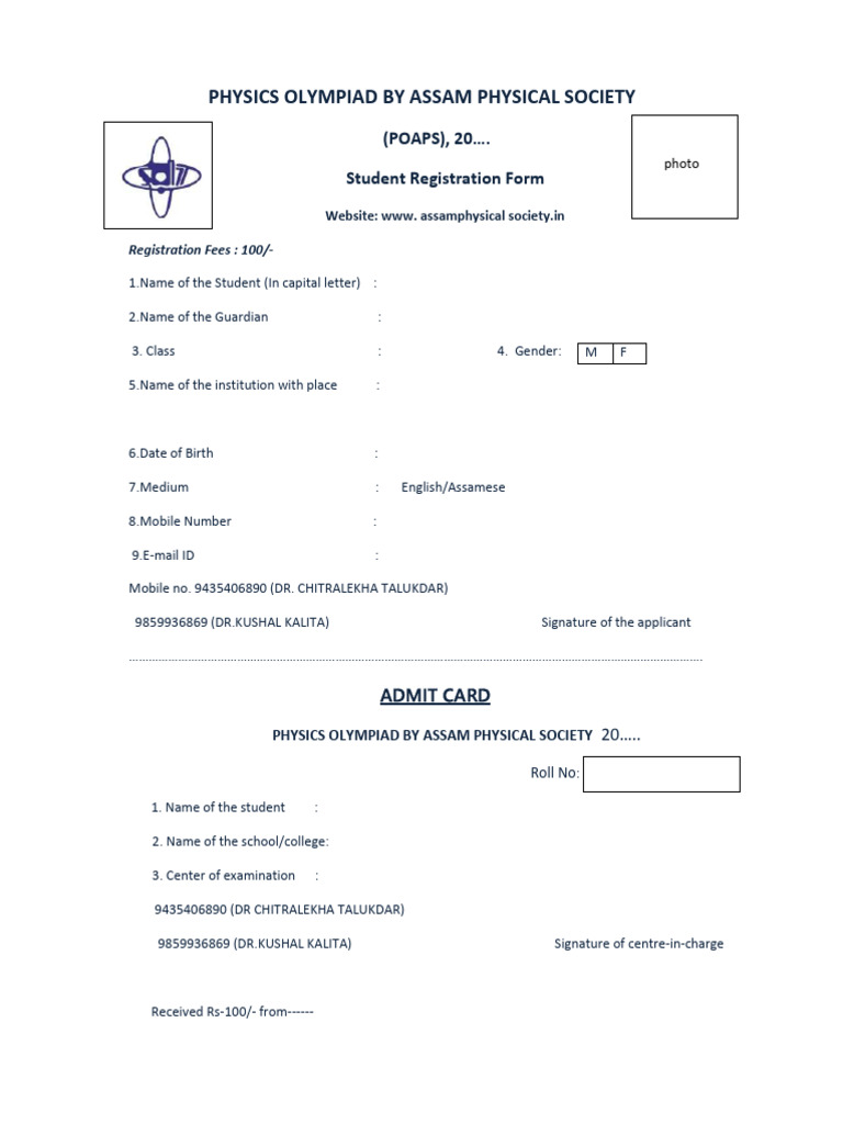 Physics Olympiad by Assam Physical Society: (POAPS), 20 . Student ...
