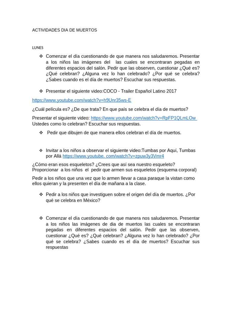 Actividades Dia de Muertos | PDF | Artes del Lenguaje y Comunicación