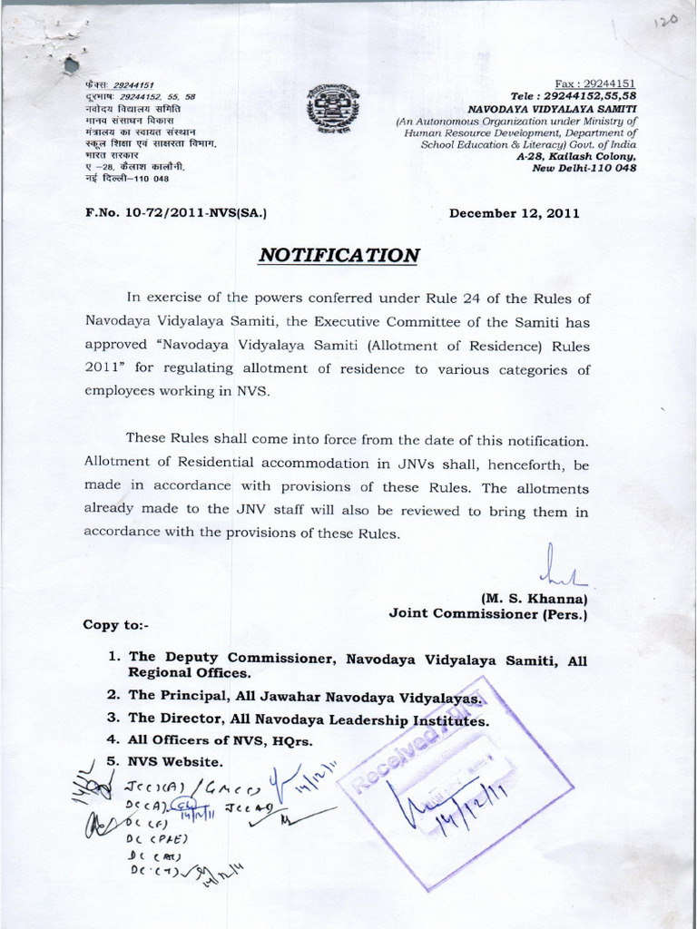 Allotment of Staff Quarters Rules | PDF