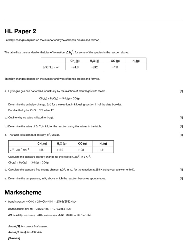 Markscheme HL Paper2 | PDF | Chemical Bond | Chemical Reactions