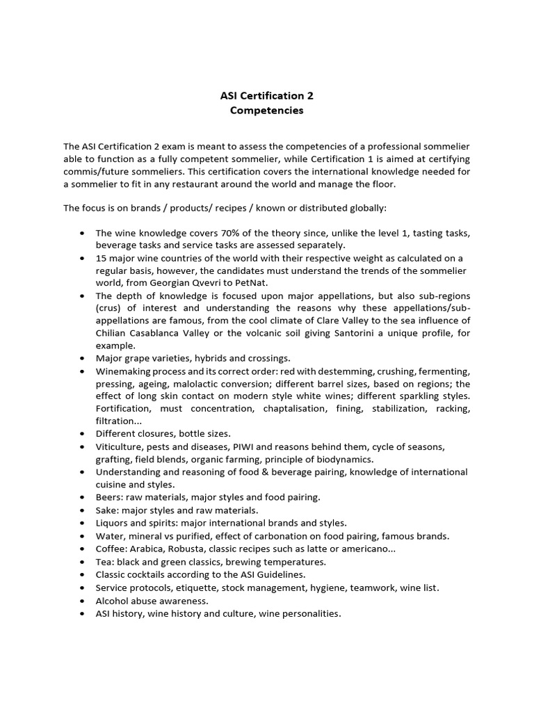 Certification ASI 2 pour Sommeliers | PDF | Vins | Produits de la ...