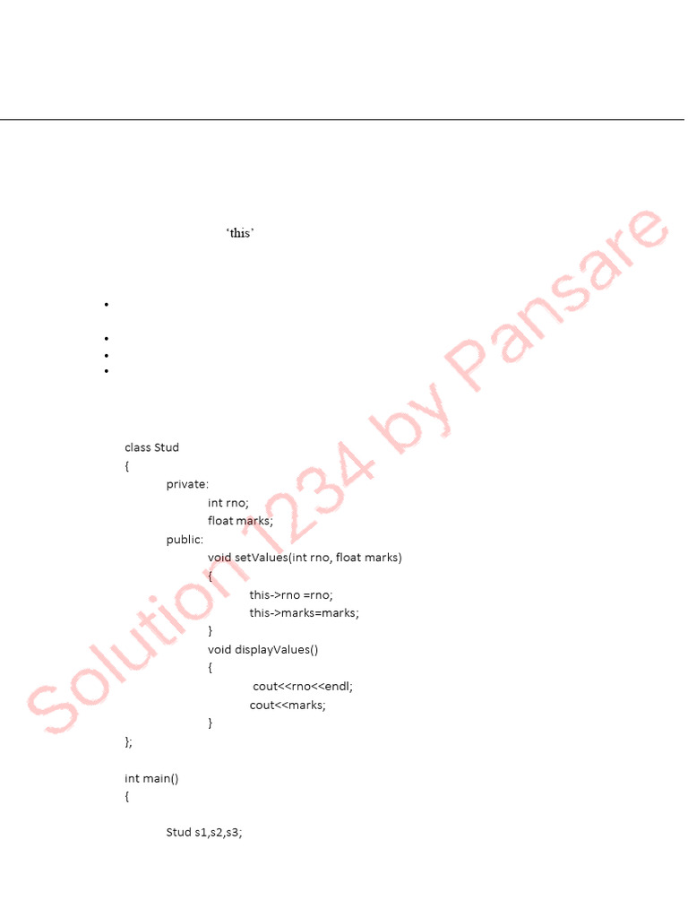 OOPS Insem Answer Sheet 2022 @solution1234 | PDF | Pointer (Computer Programming) | Object ...