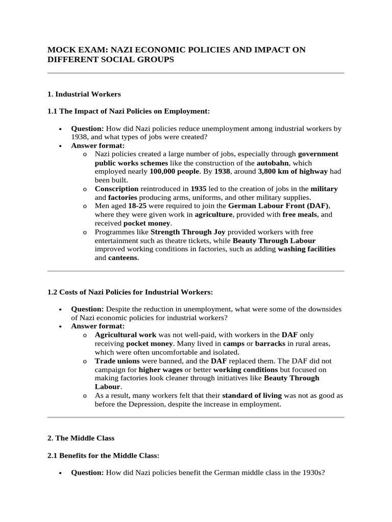 Nazi Economic Policies and Impact On Different Social Groups | PDF ...