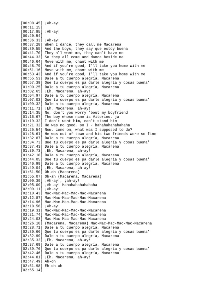 Macarena Remix Lyrics Overview | PDF | Multilingualism | American ...
