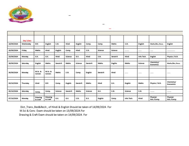 Time Table 2024 (I To XII) | PDF