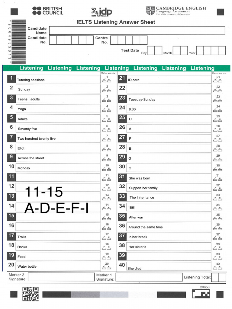 Listening Answer Sheet | PDF