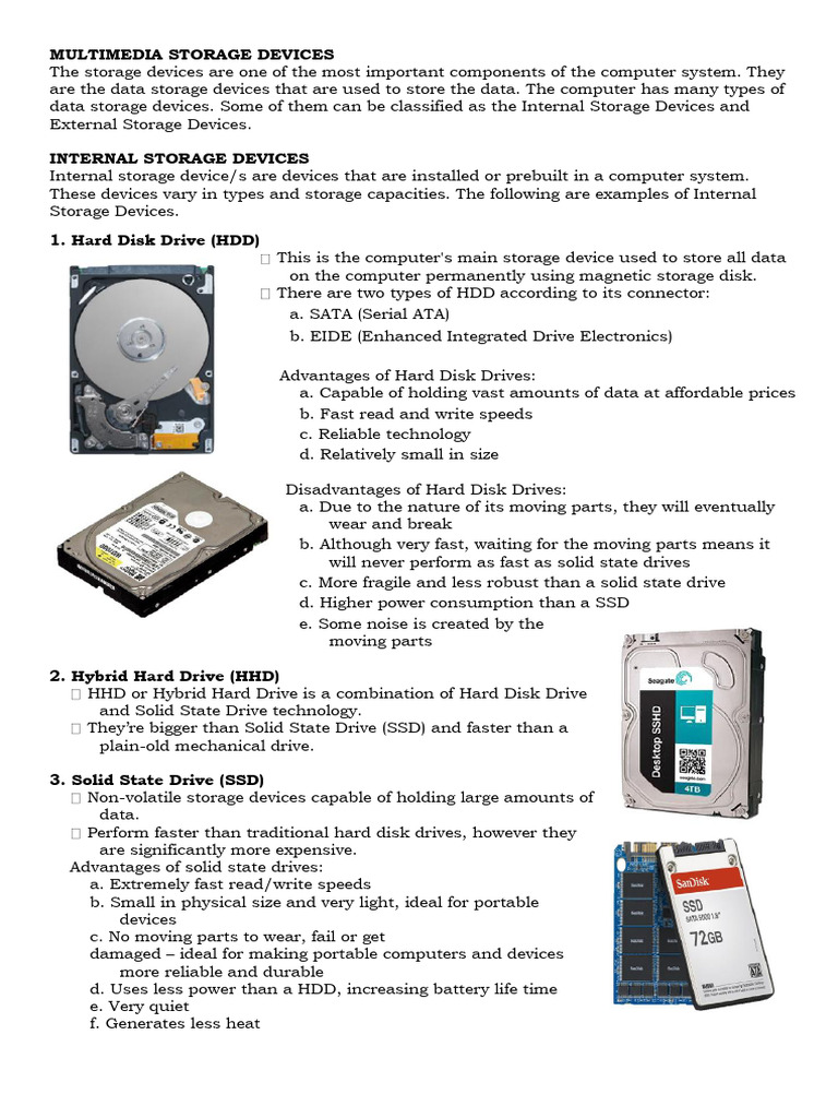 Grade 11 - MULTIMEDIA STORAGE DEVICES | PDF | Solid State Drive | Computer Data Storage