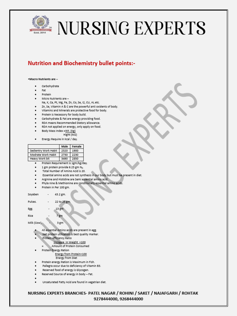 Nutrition and Biochemistry BULLET POINTS | PDF | Calcium | Glycolysis