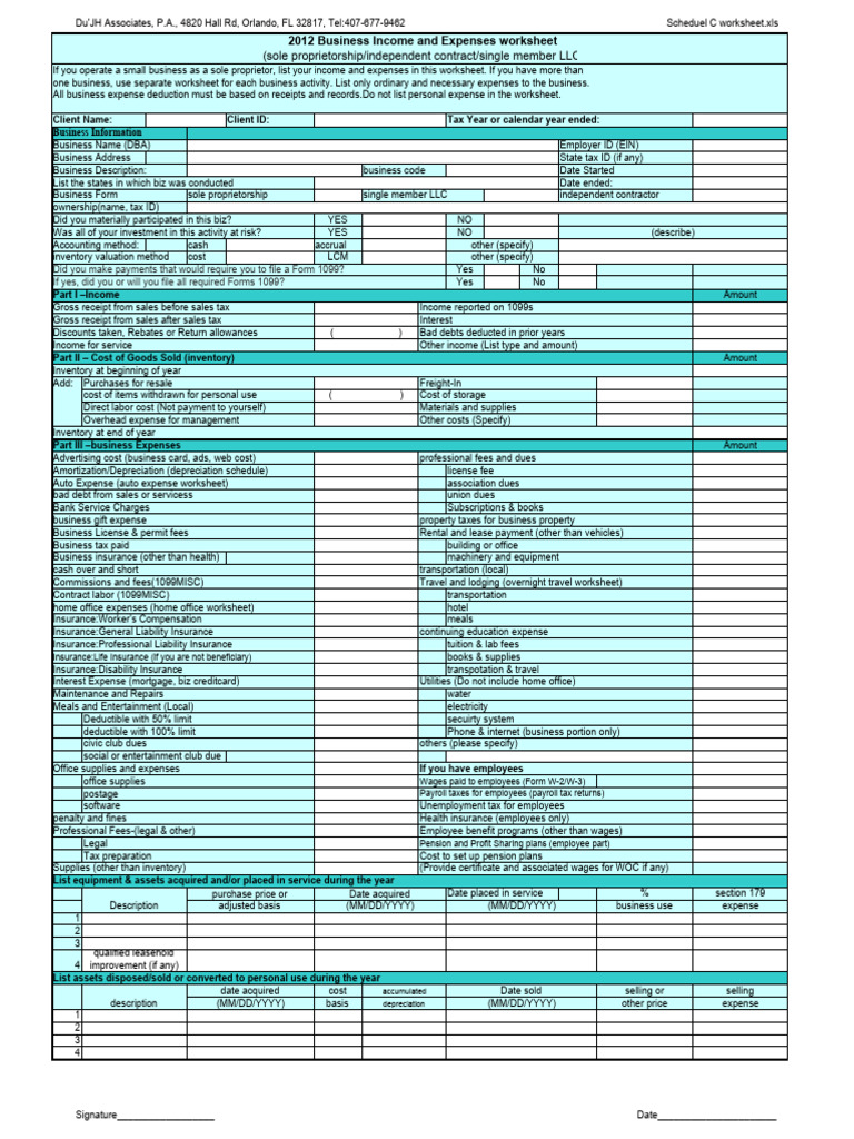 Schedule C Worksheet | PDF | Expense | Fee