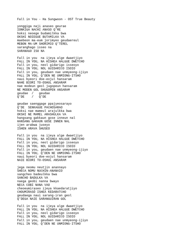 072 - KOREA - Fall in You - Ha Sung Woon - True Beauty - OST | PDF | Foreign Language Studies ...